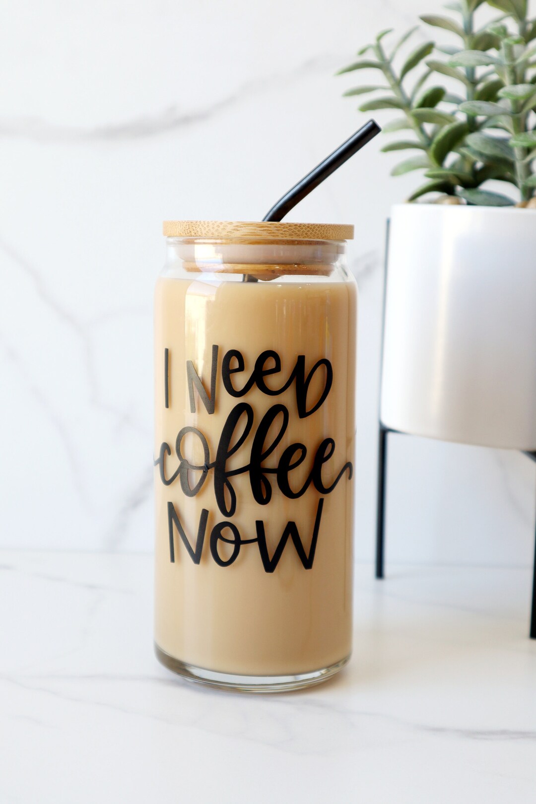 I Need Coffee Now Glass Cup - Etsy