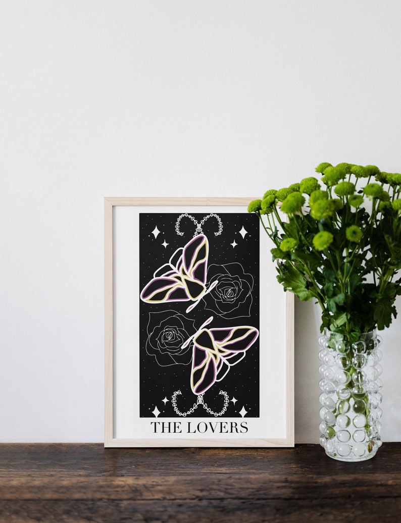 The Lovers Moth Tarot Card Printable Wall Art Occult Illustration With ...