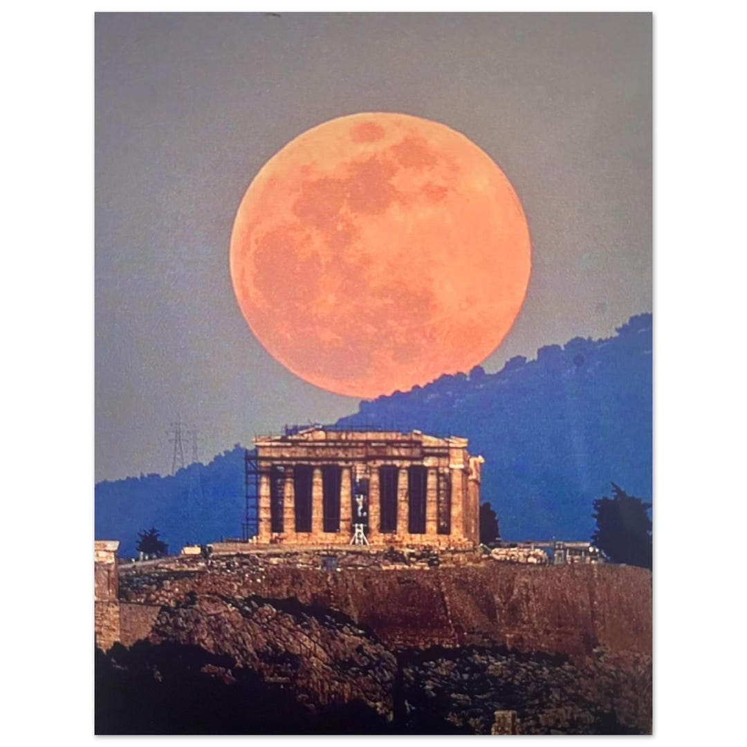 Full Moon Over Acropolis Poster, Athens Greece Poster, Ancient Temple ...