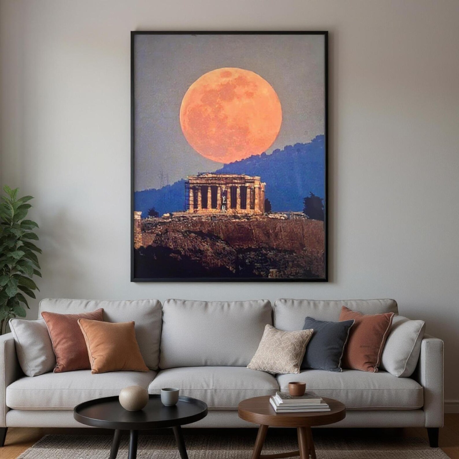 Full Moon Over Acropolis Poster, Athens Greece Poster, Ancient Temple ...