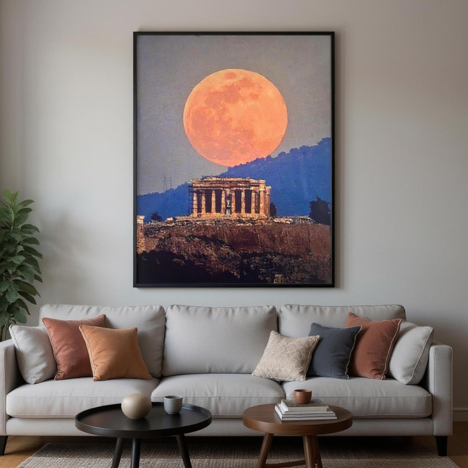 Full Moon Over Acropolis Poster, Athens Greece Poster, Ancient Temple ...