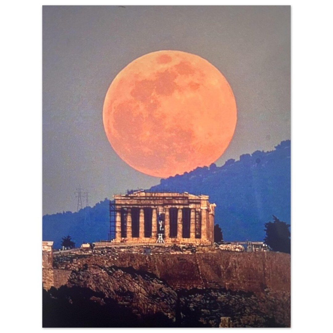 Full Moon Over Acropolis Poster - Etsy