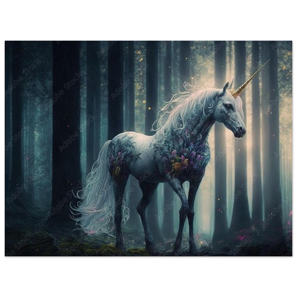 Unicorn Poster, Unicorn in Forrest Poster, Fantasy Art Poster, Wall ...