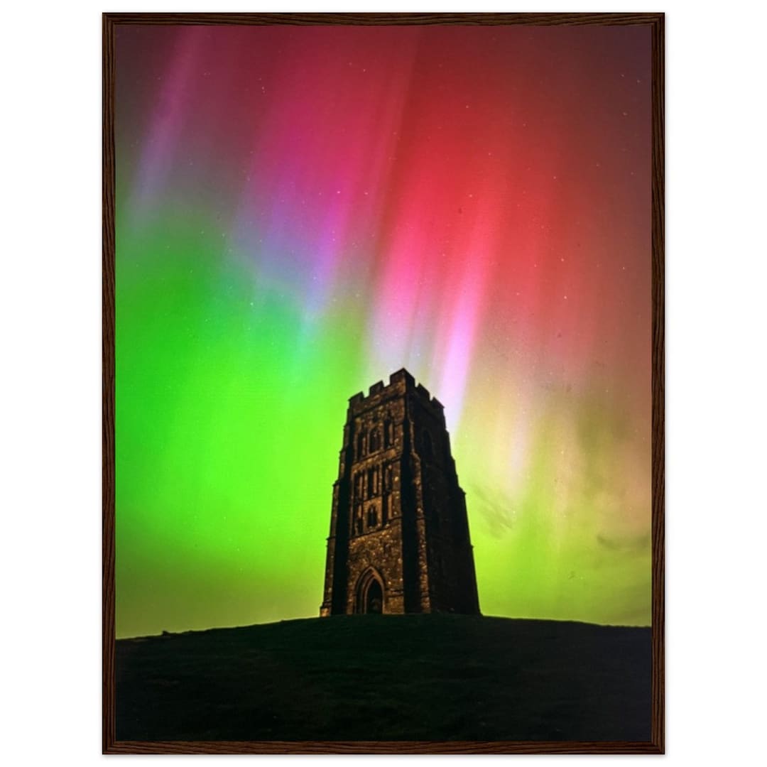 Glastonbury Tor Framed Poster, Northern Lights Over Glastonbury Tor ...
