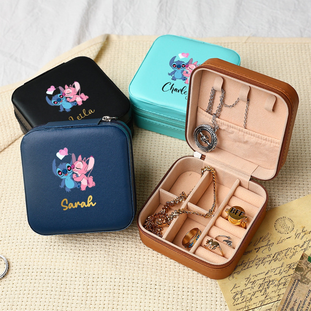 Stitch & Angel Custom Name Travel Jewelry Box for Girl,cartoon ...