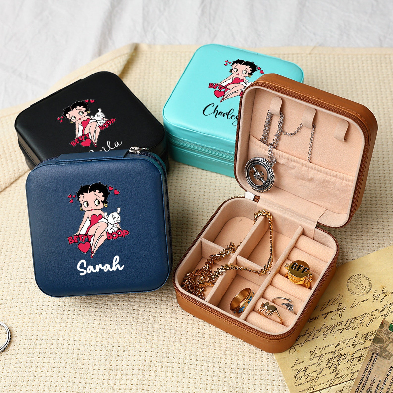 Betty Boop Girl's Travel Jewelry Box With Custom Name,cute Cartoon ...