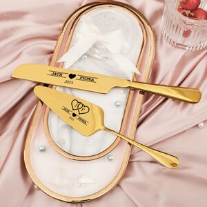 Engraved Cake Cutting Set, Cake Cutter Serving Set, Wedding Cake Set ...