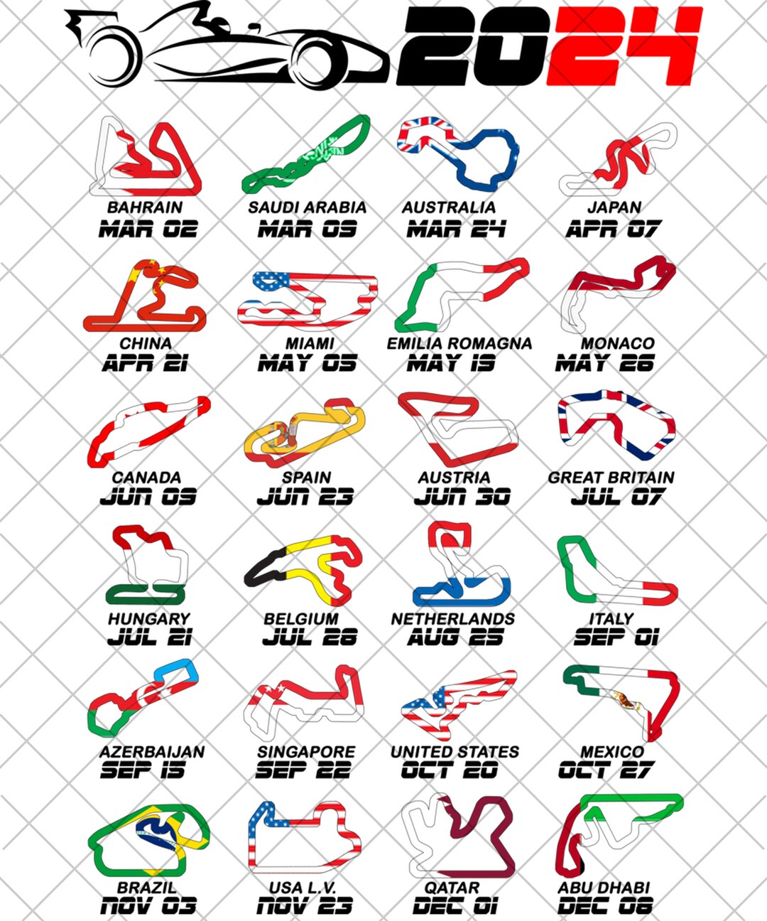 2024 Formula 1 Race Calendar Png, F1 Calendar Png, the Ultimate Race ...