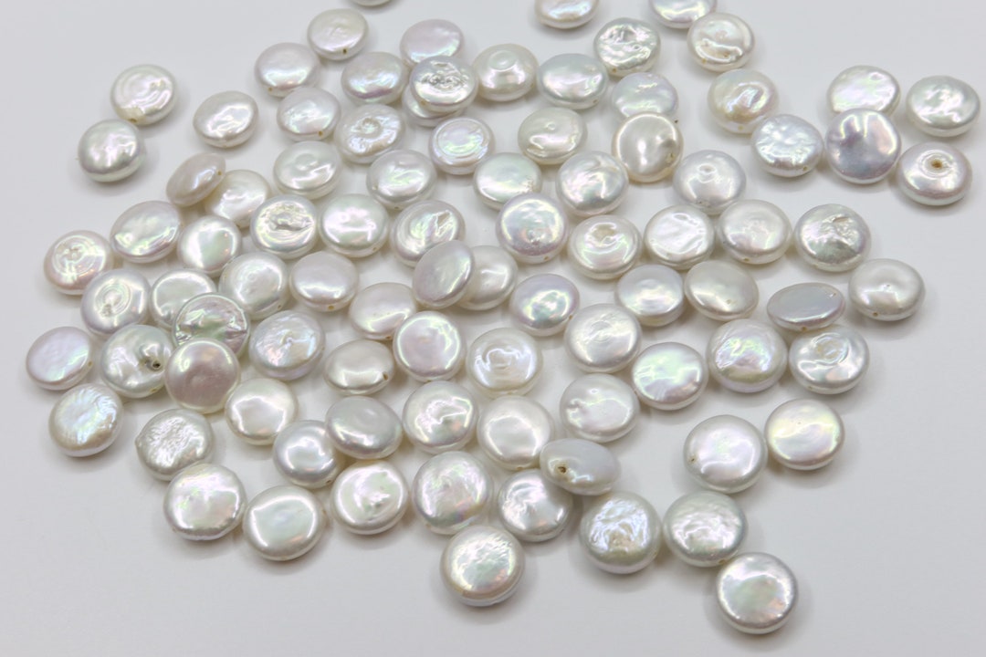 White Button-shaped Pearls, 10-11mm - Etsy