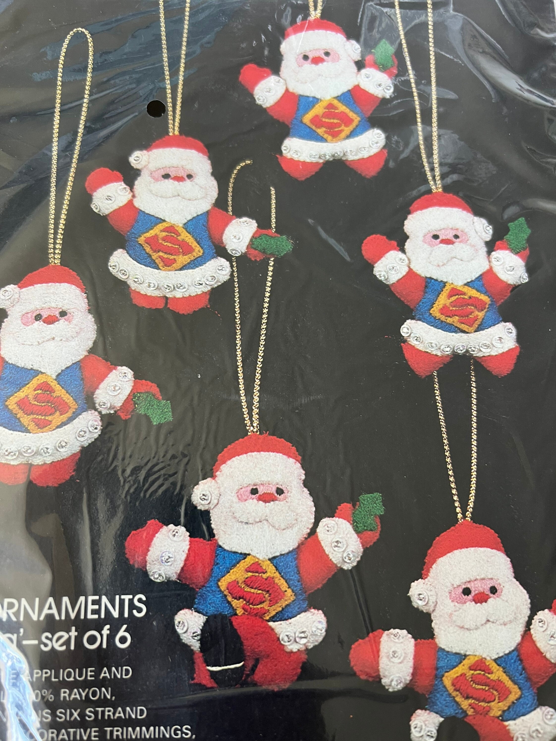 BUCILLA JEWELED HOLIDAY Super Santa Ornament Set Vintage 48787 Felt Kit ...