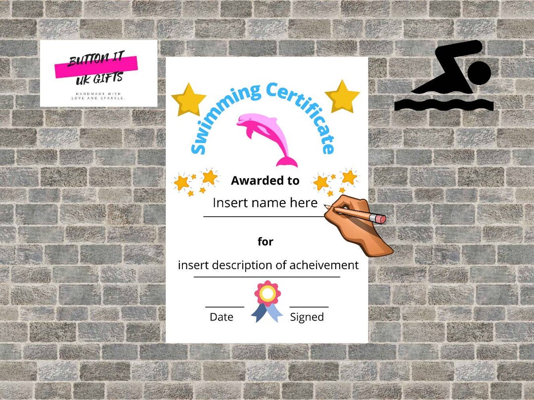A4 Childs Swimming Certificate Template Digital Download, Girls, Boys ...