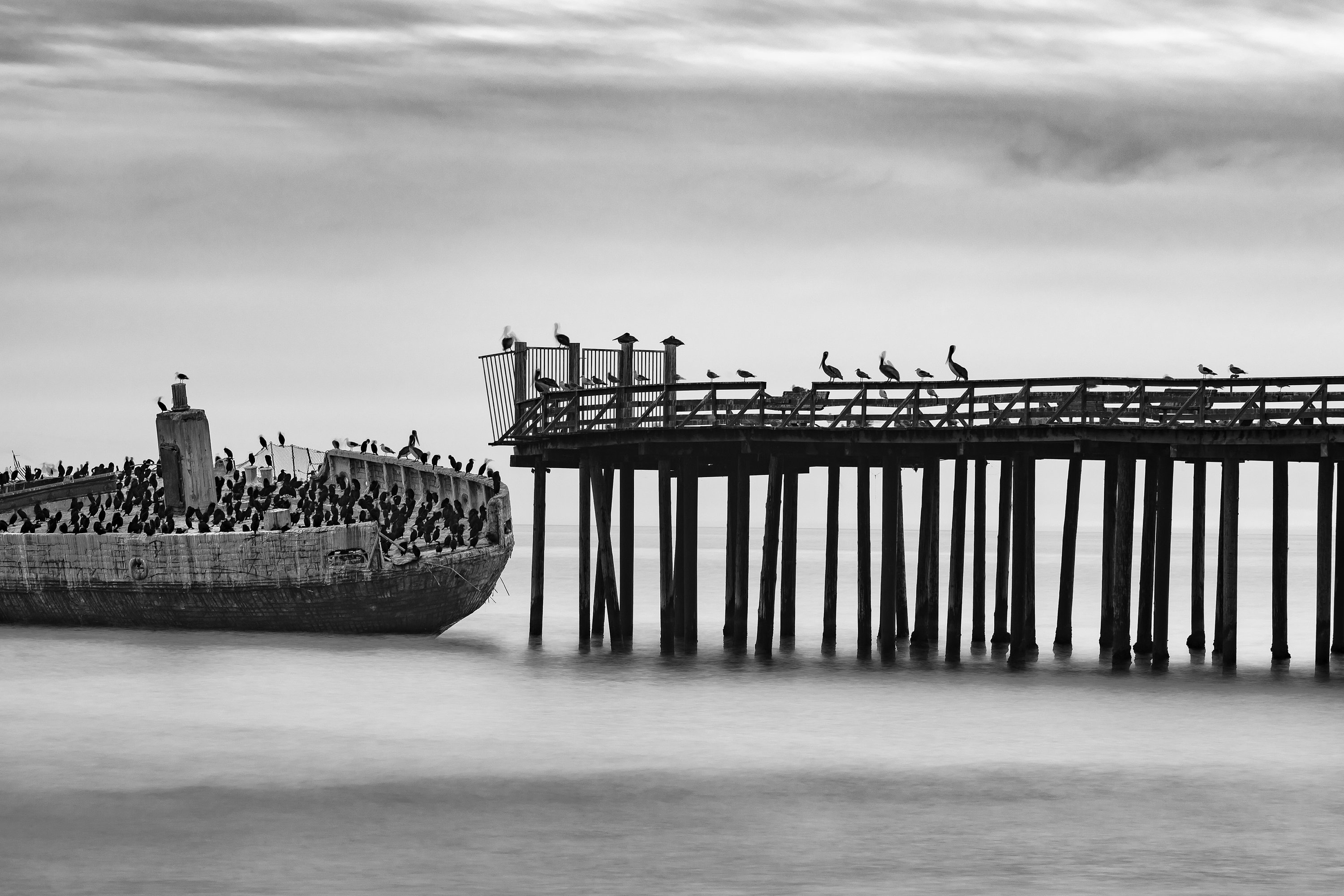 Seacliff Pier and SS Palo Alto Concrete Ship Aptos CA Black & White ...