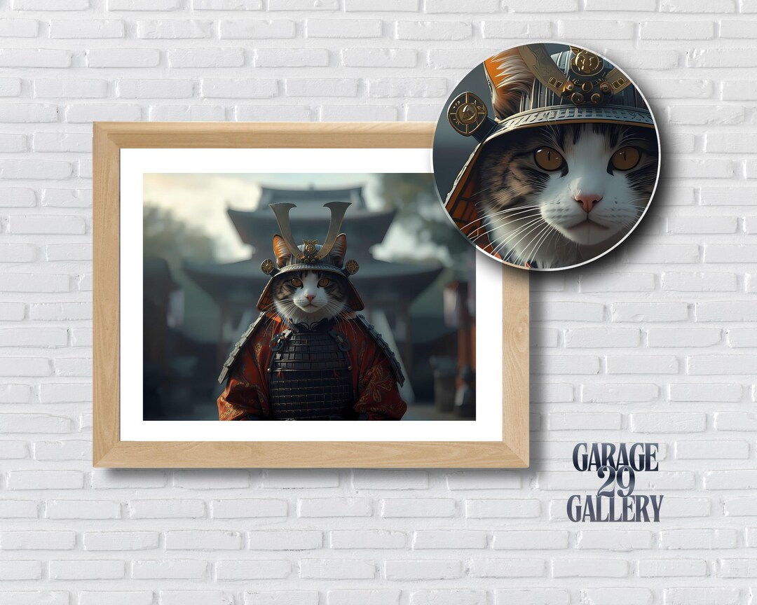 Samurai Bobtail Cat Print, Japanese Temple Art - Etsy