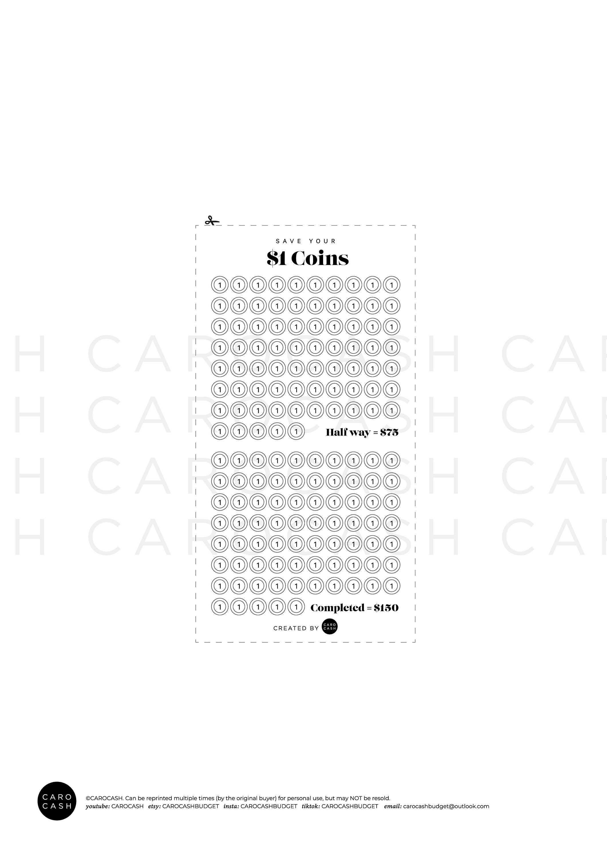 1 Dollar Coins/bills/money Savings Challenge - A6 + A4 Printable PDF ...