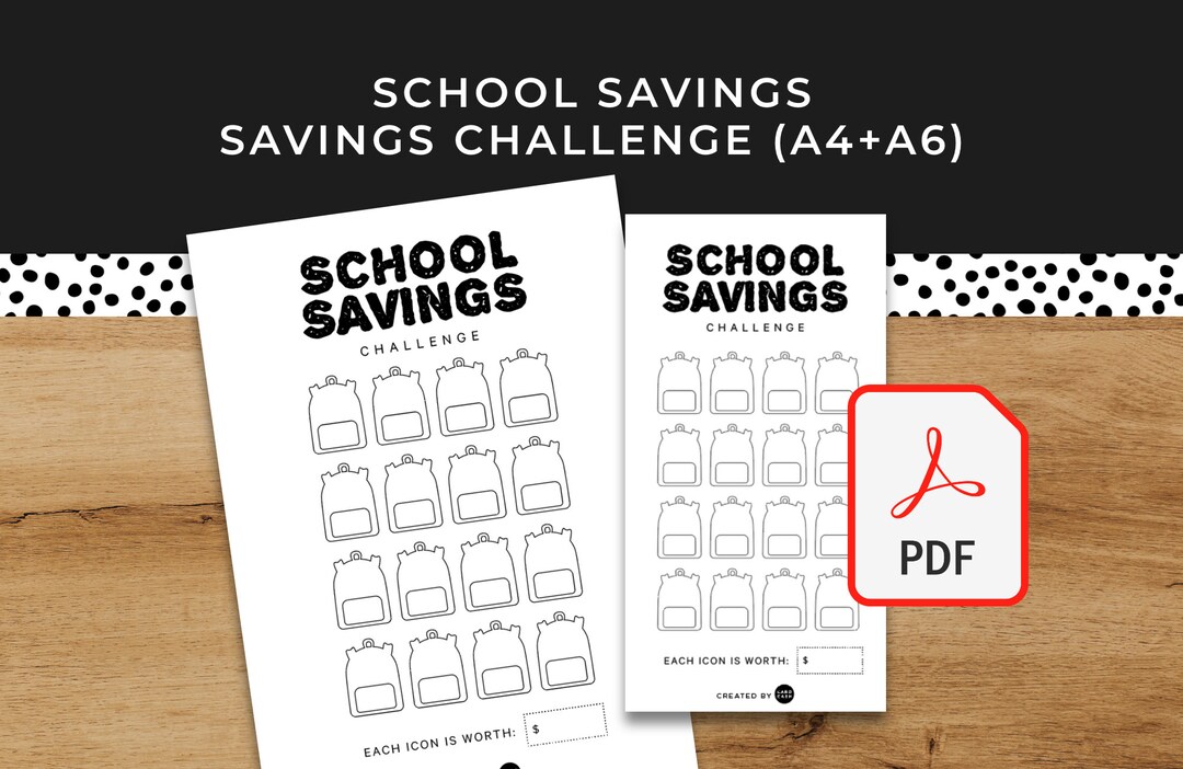 School Savings Challenge Back to School - A6 + A4 Printable PDF ...