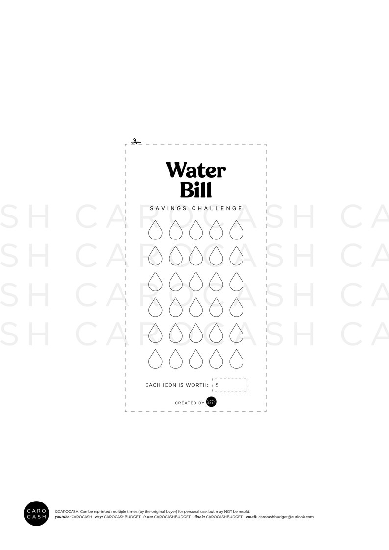 Water Bill Savings Challenge - A6 + A4 Printable PDF Downloadable ...