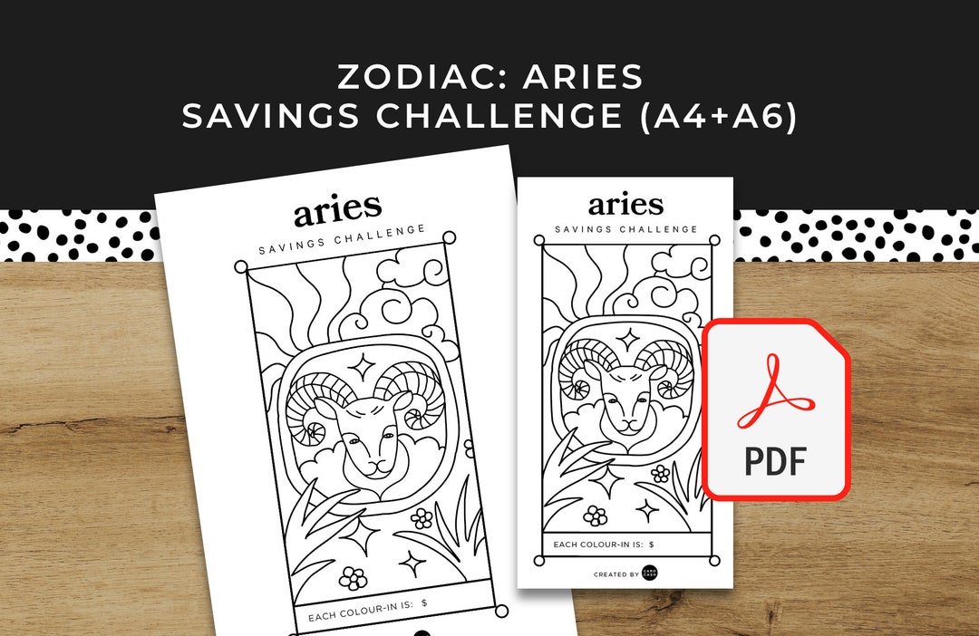 ARIES (zodiac / Star Sign) Savings Challenge - A6 + A4 Printable PDF ...