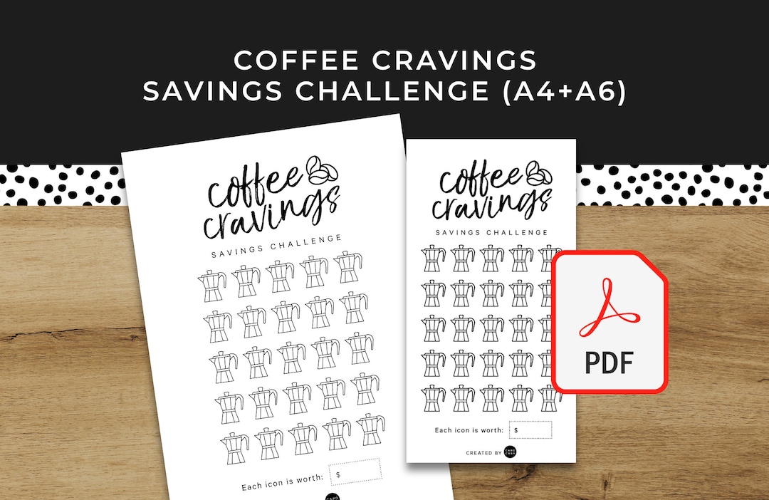 Coffee Cravings Savings Challenge - A6 + A4 Printable PDF Downloadable ...