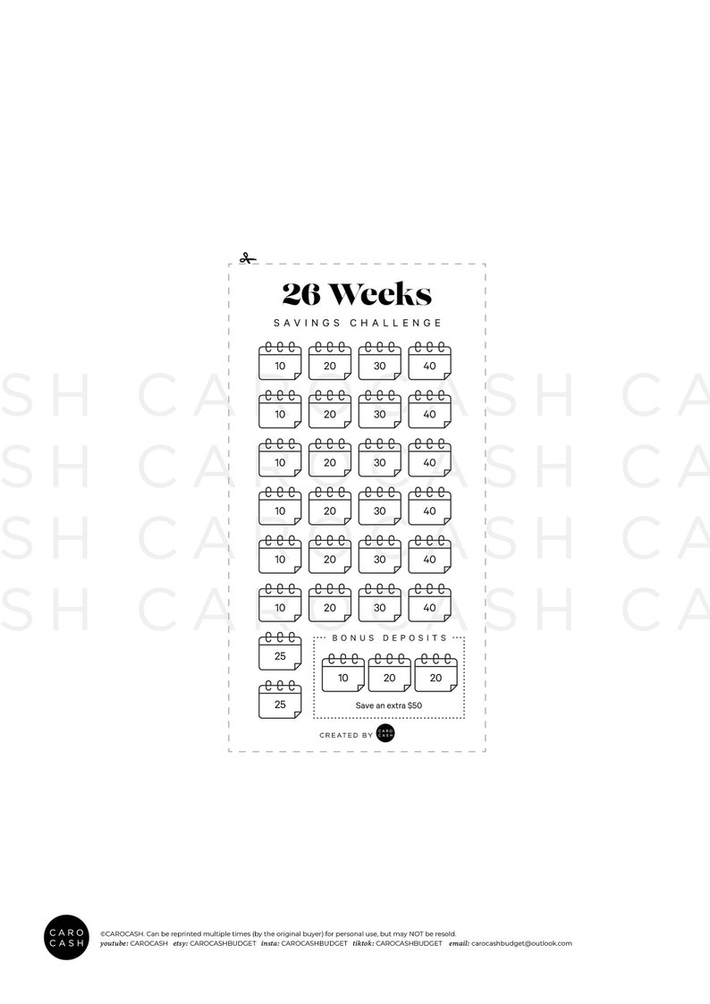 26 Weeks Savings Challenge A6 A4 Printable PDF - Etsy