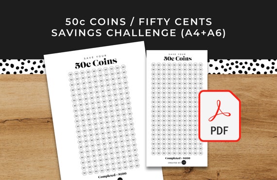50c Coins/fifty Cents/money Savings Challenge A6 A4 - Etsy Australia