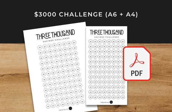 3000 3K Savings Challenge A6 A4 Printable PDF | Etsy Australia
