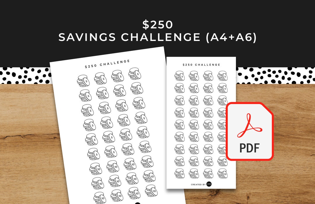 250 Savings Challenge - A6 + A4 Printable PDF Downloadable - Minimal ...