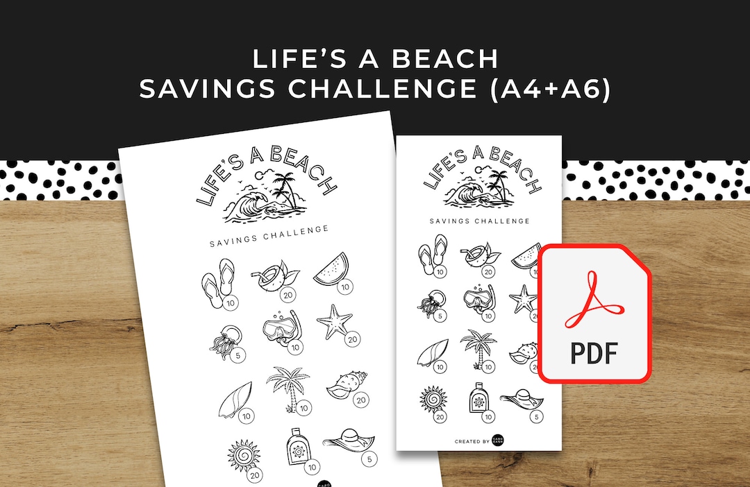 Life's A Beach Savings Challenge - A6 + A4 Printable PDF Downloadable ...