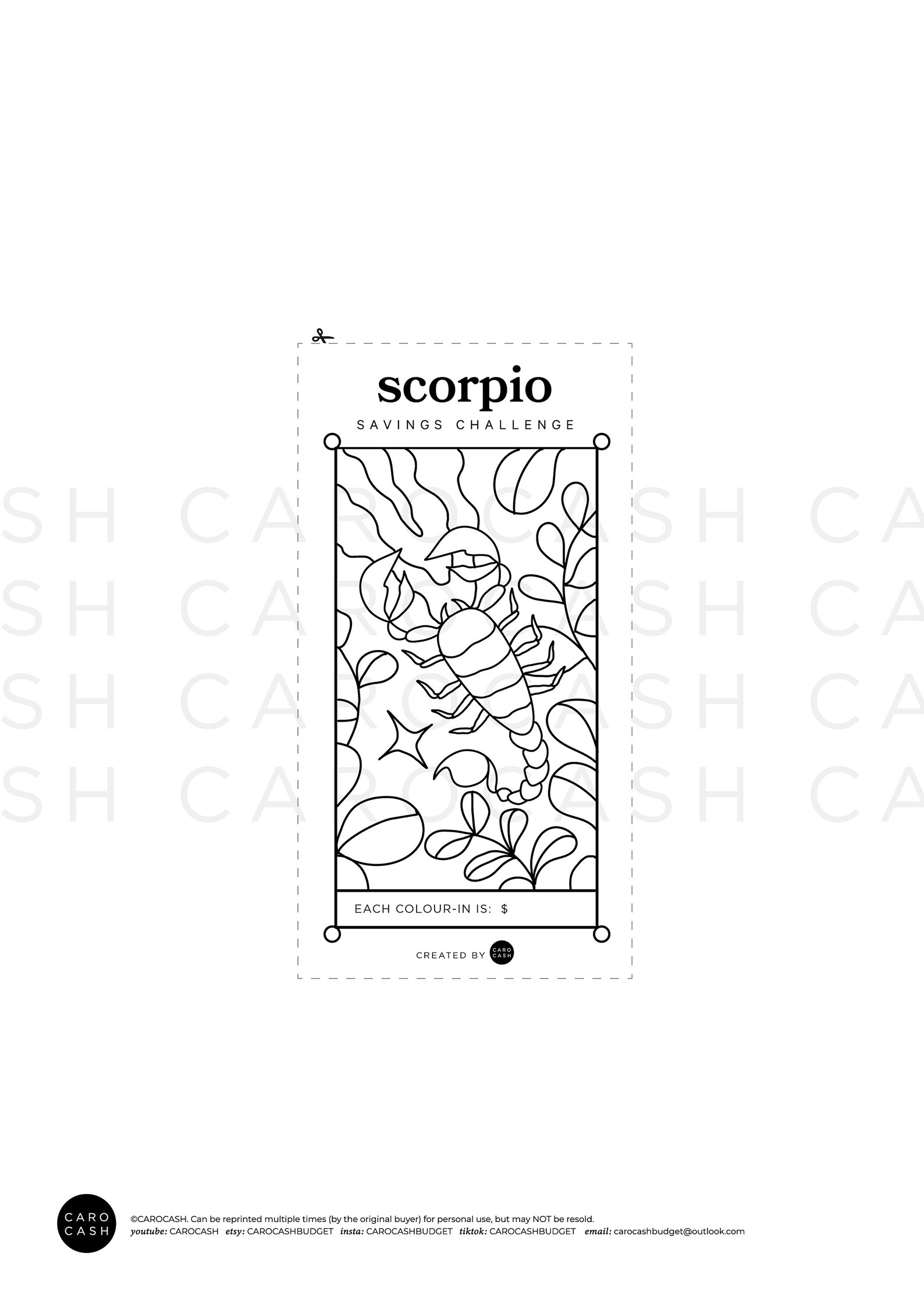 SCORPIO (zodiac / Star Sign) Savings Challenge - A6 + A4 Printable PDF ...