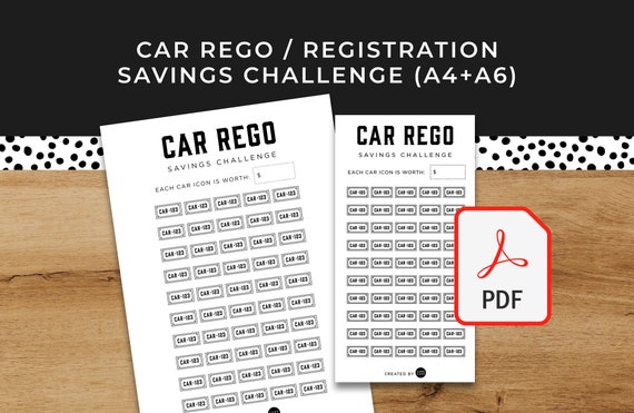 Car Rego/registration Savings Challenge A6 A4 Printable | Etsy