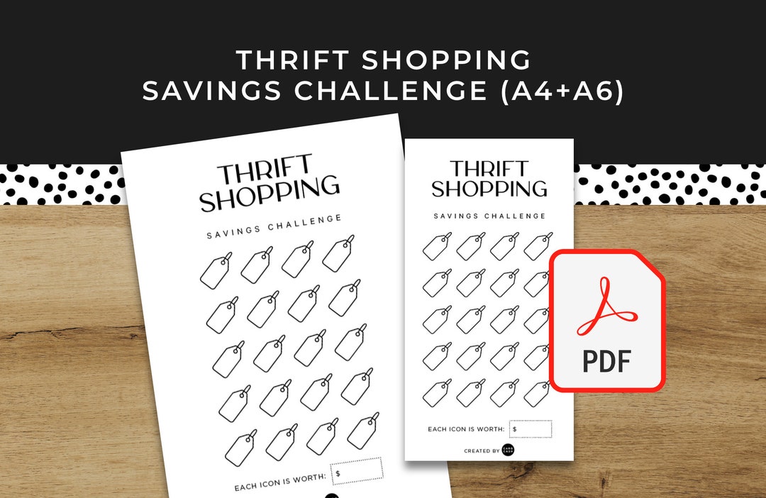 Thrift Shopping Savings Challenge - A6 + A4 Printable PDF Downloadable ...