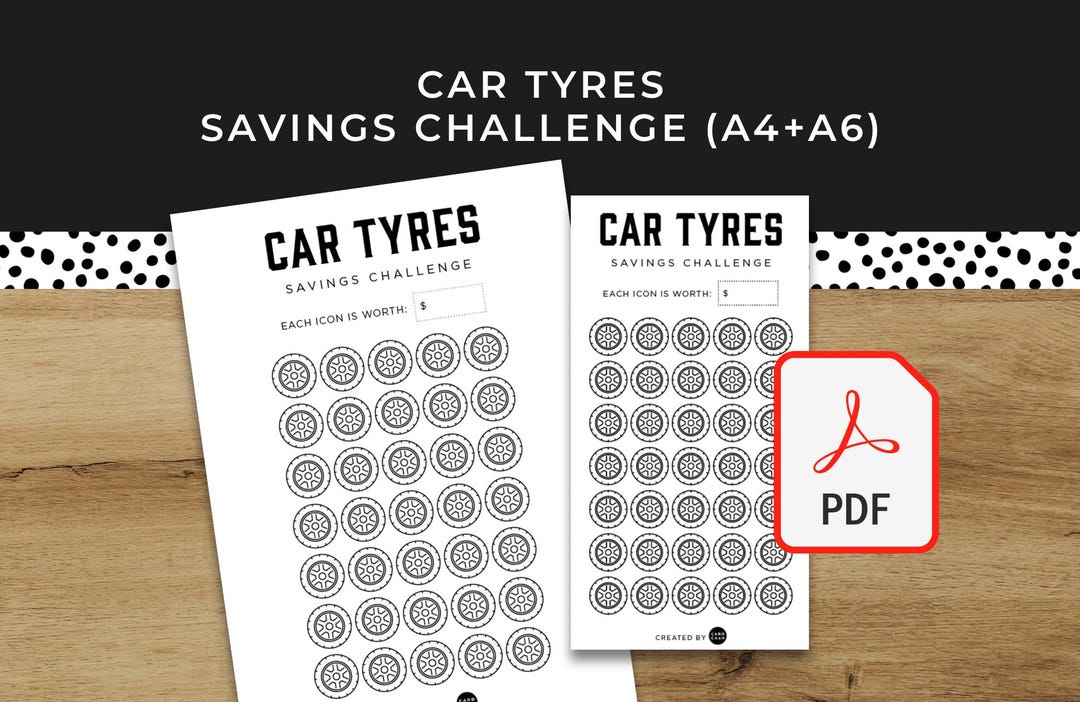 Car Tyres Savings Challenge - A6 + A4 Printable PDF Downloadable ...