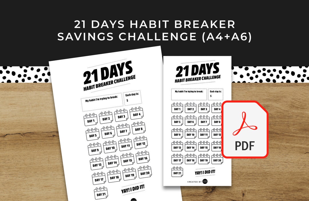 21 Days Habit Breaker Savings Challenge - A6 + A4 Printable PDF ...