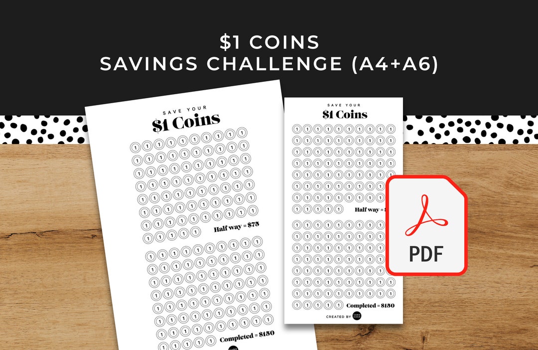 1 Dollar Coins/bills/money Savings Challenge - A6 + A4 Printable PDF ...