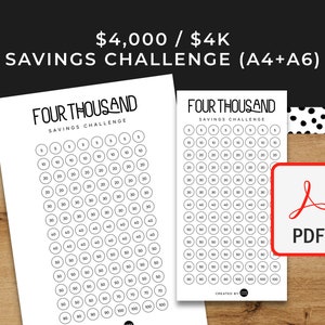 4000 (4K) Savings Challenge - A6 + A4 Printable PDF Downloadable ...