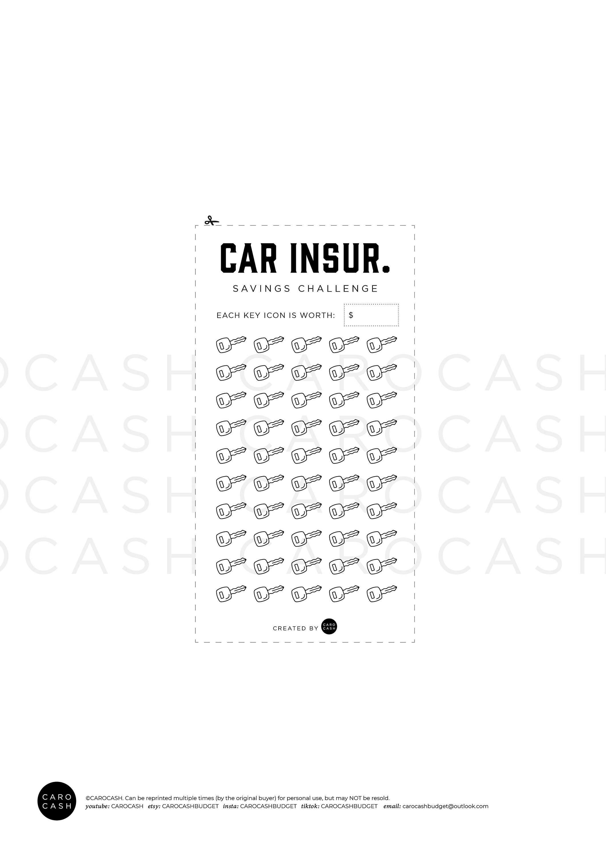 Car Insurance Savings Challenge A6 A4 Printable PDF - Etsy