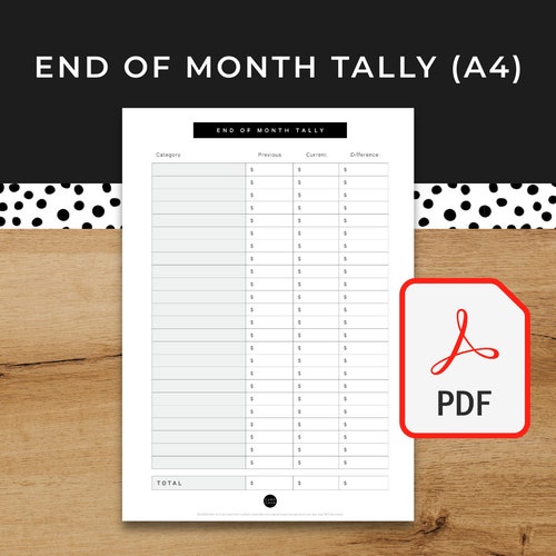 End of Month Tally A4 Sheet Printable PDF Downloadable - Etsy