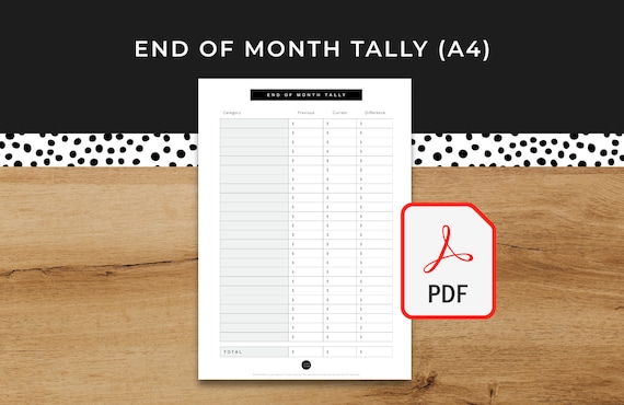 End of Month Tally A4 Sheet Printable PDF Downloadable - Etsy Australia