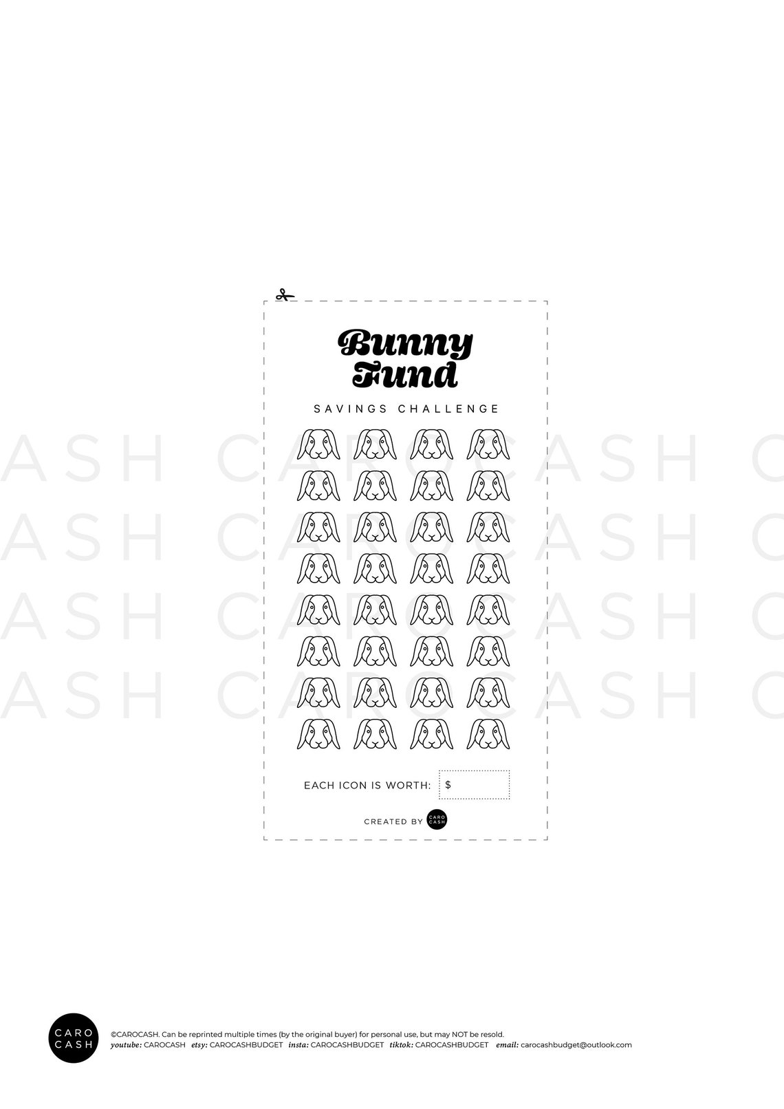 Bunny Rabbit Pet Savings Challenge - A6 + A4 Printable PDF Downloadable ...