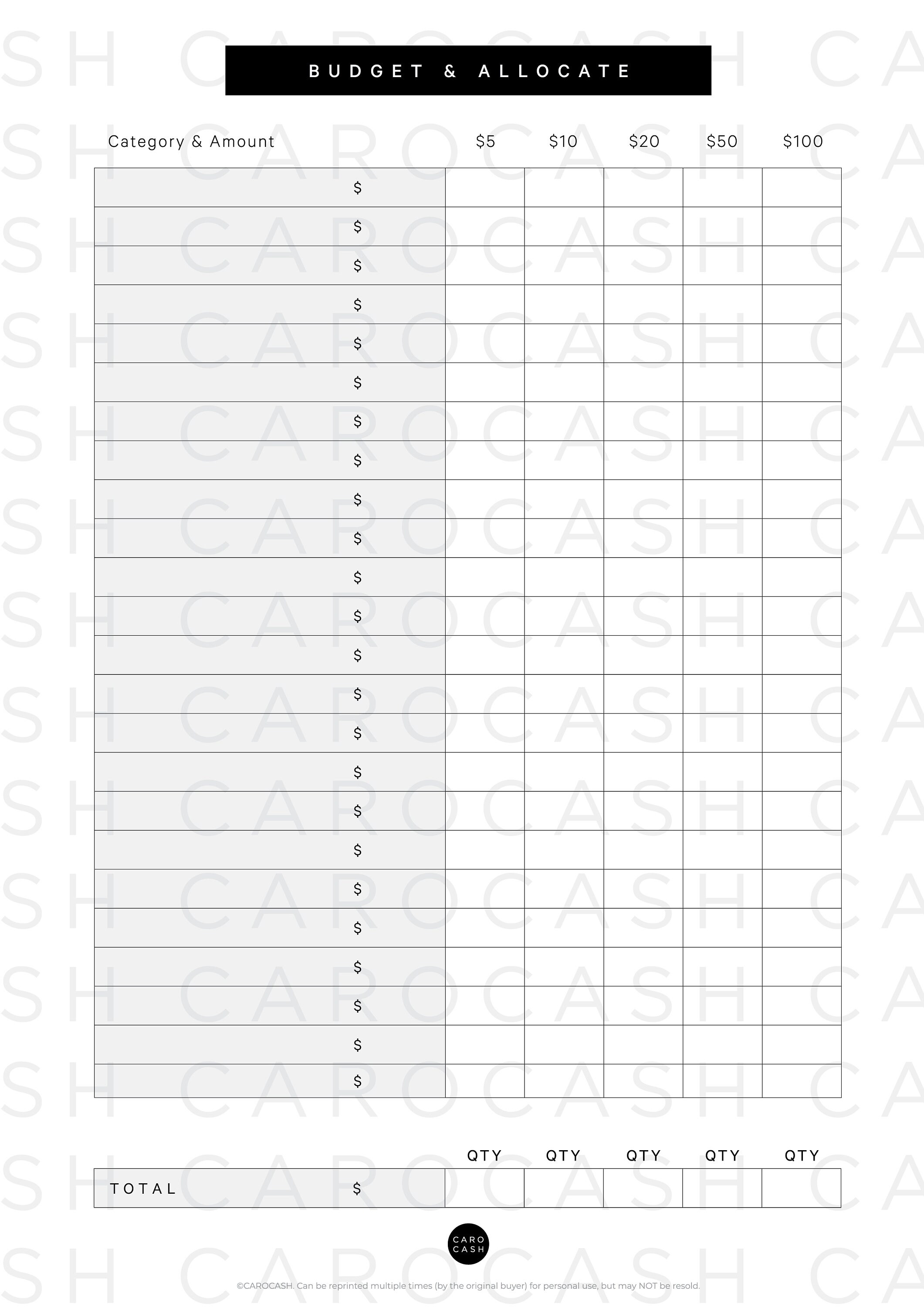 Budget & Allocation A4 Sheet Printable PDF Downloadable - Etsy Australia