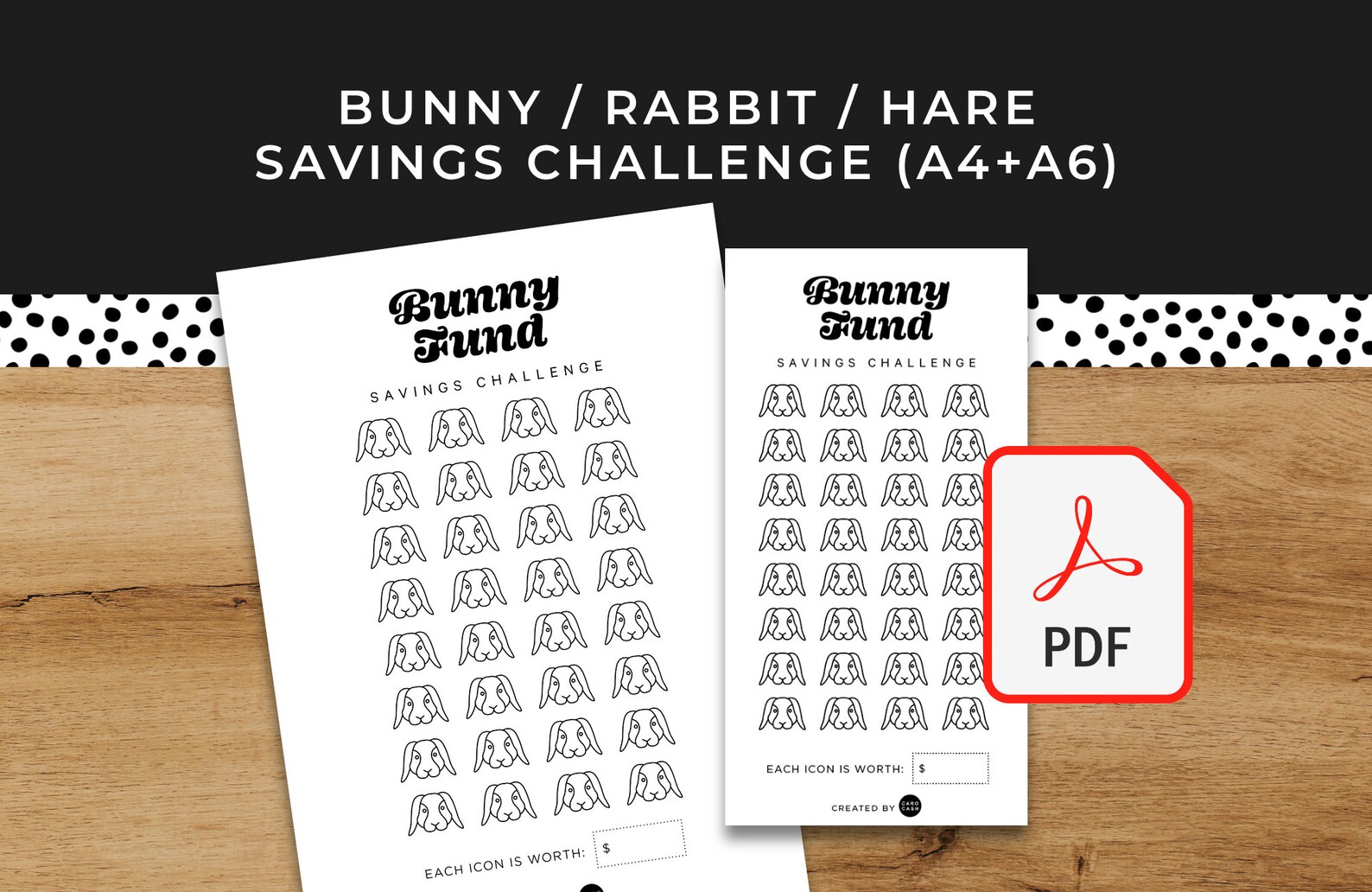 Bunny Rabbit Pet Savings Challenge - A6 + A4 Printable PDF Downloadable ...