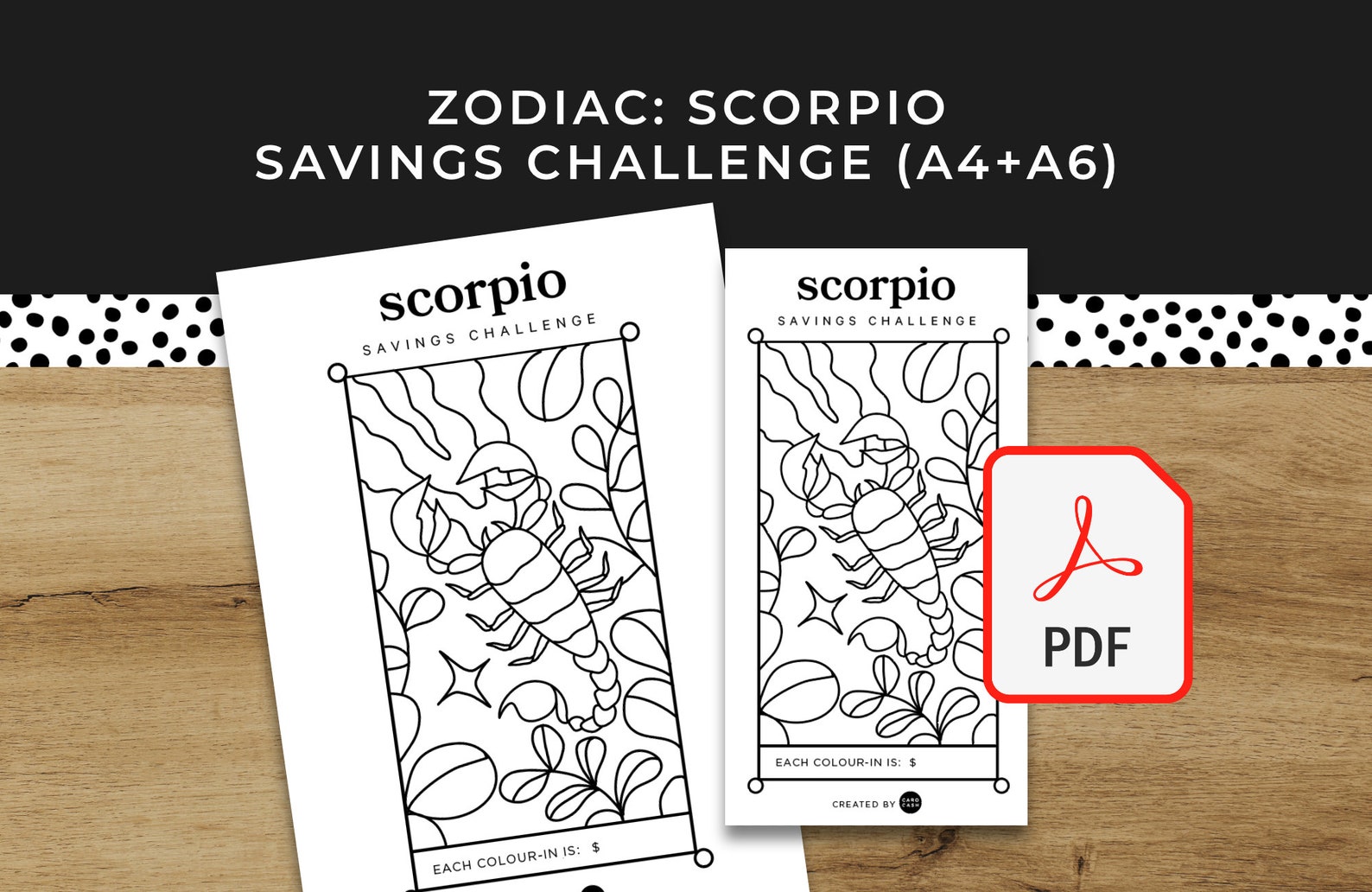 SCORPIO (zodiac / Star Sign) Savings Challenge - A6 + A4 Printable PDF ...
