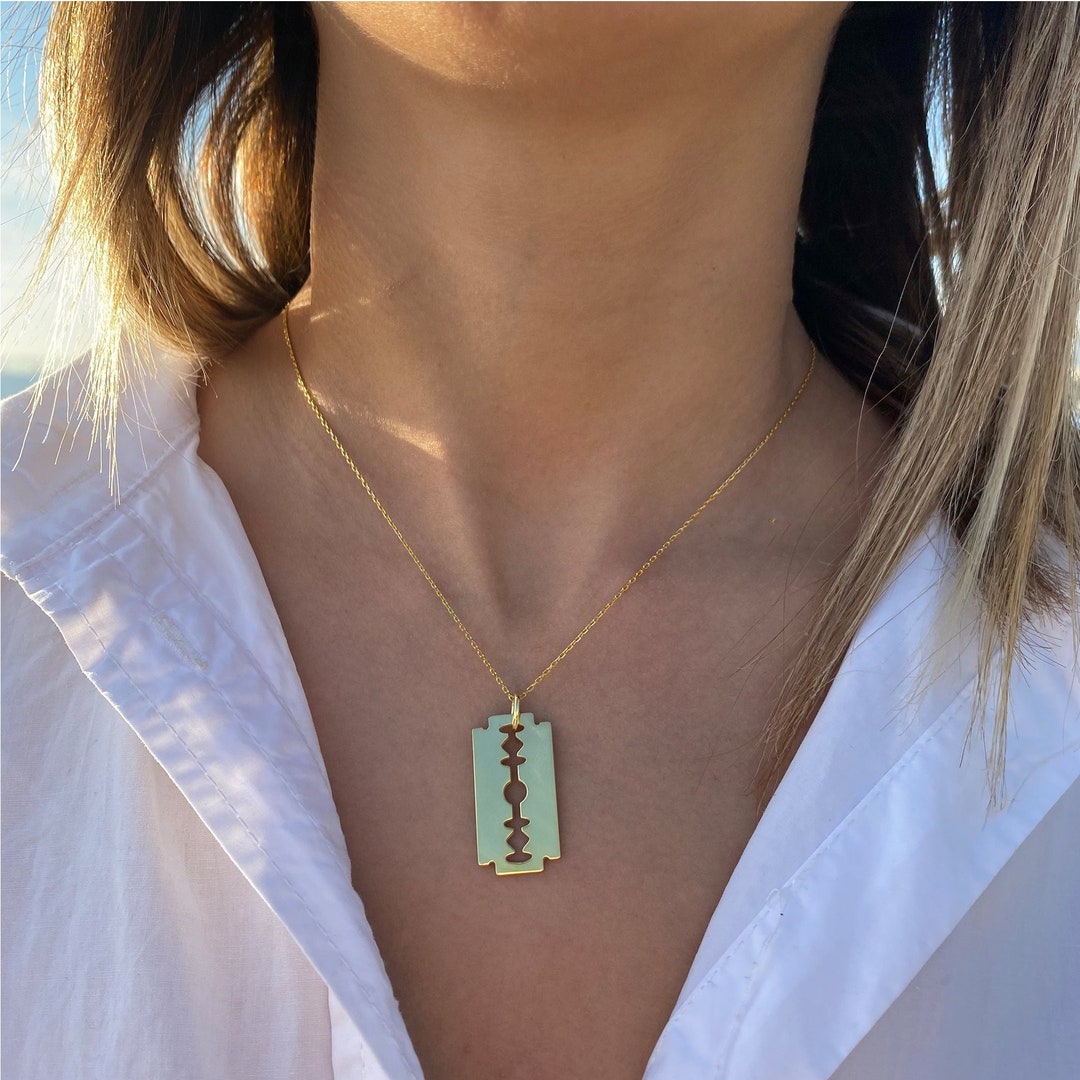 18k Gold Filled Razor Blade Necklace Razor Blade Necklace - Etsy