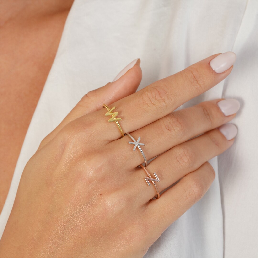 Gold Initial Ring Dainty Letter Ring Silver Initial Ring - Etsy
