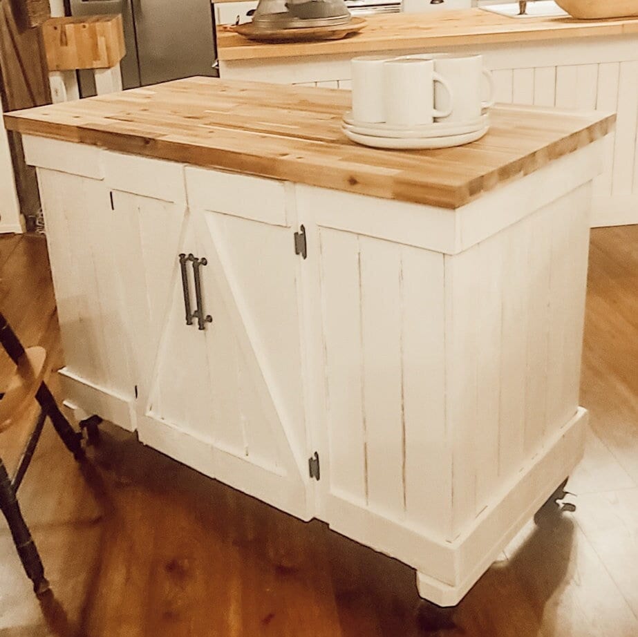 Rolling Butcher Block Top Island With Bar Seating (jason Model) - Etsy