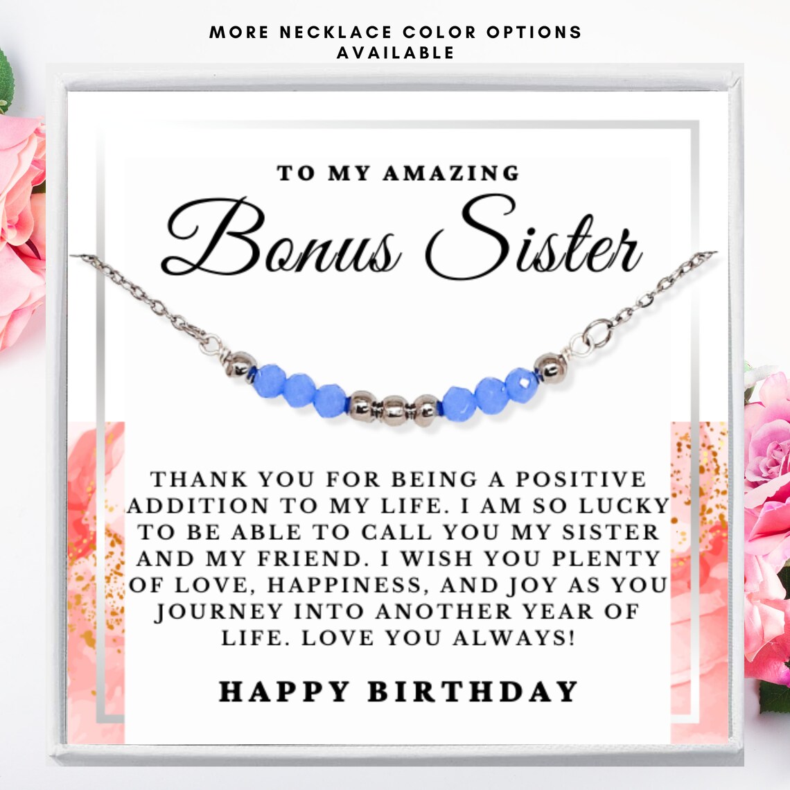 Bonus Sister Happy Birthday Message Card Necklace. Dainty - Etsy
