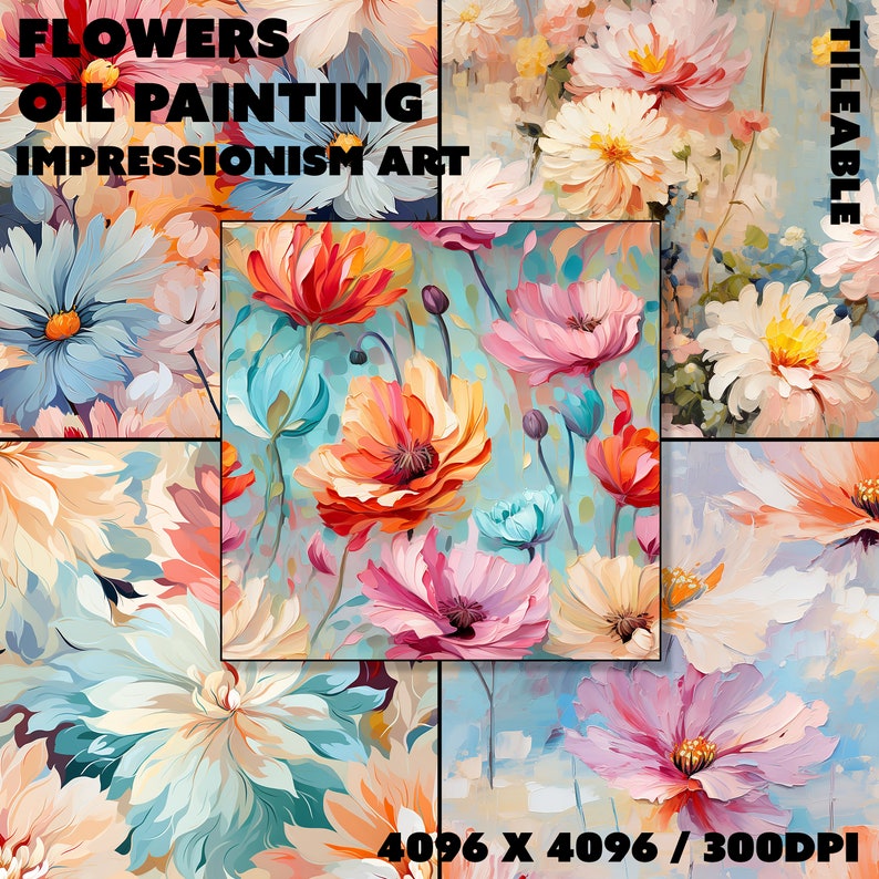 Tileable Seamless Textures of Impressionism Art Oil Painting Flowers ...