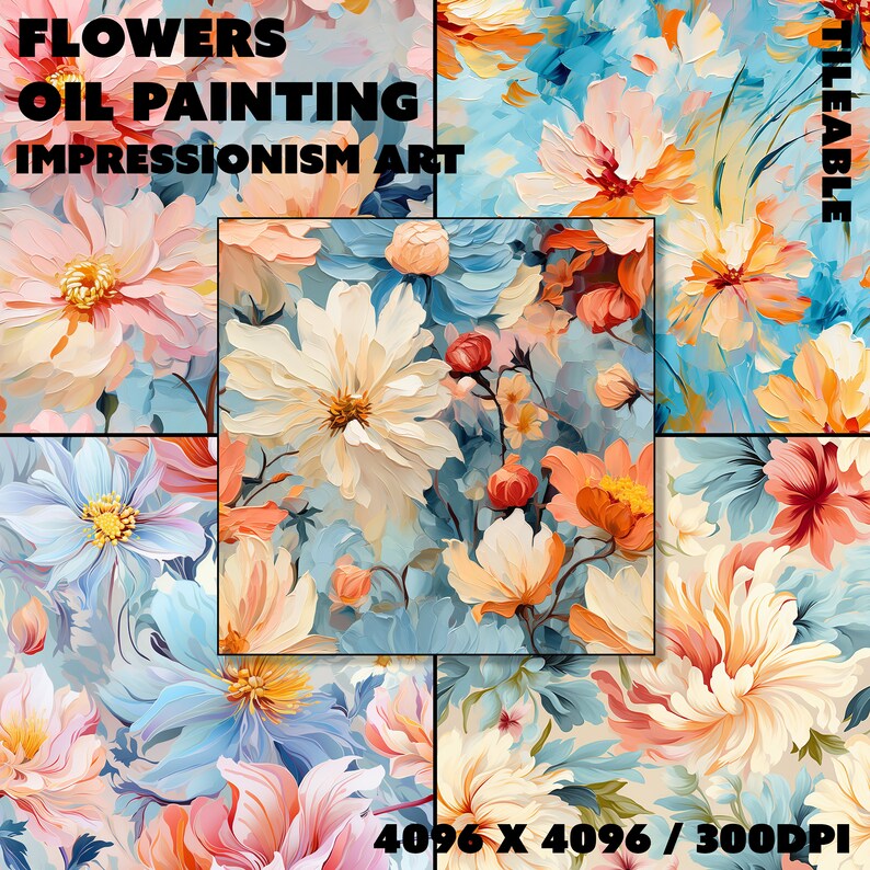 Tileable Seamless Textures of Impressionism Art Oil Painting Flowers ...