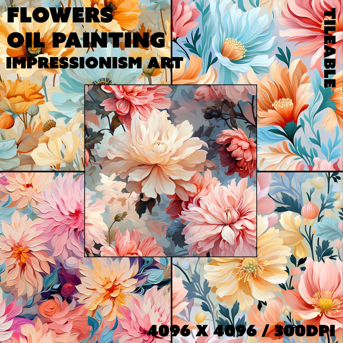 Tileable Seamless Textures of Impressionism Art Oil Painting Flowers ...