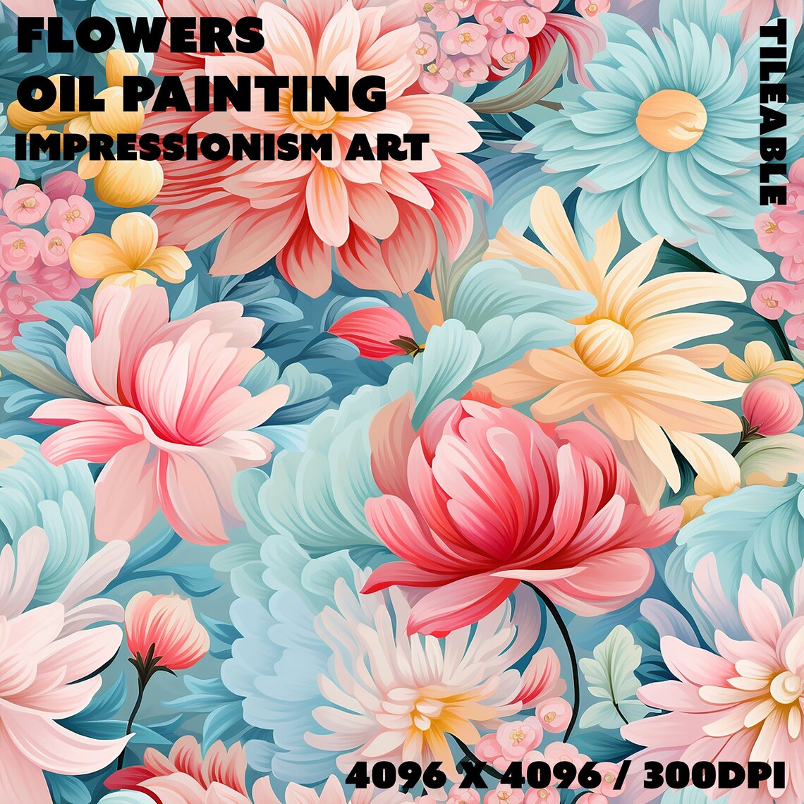 Tileable Seamless Textures of Impressionism Art Oil Painting Flowers ...