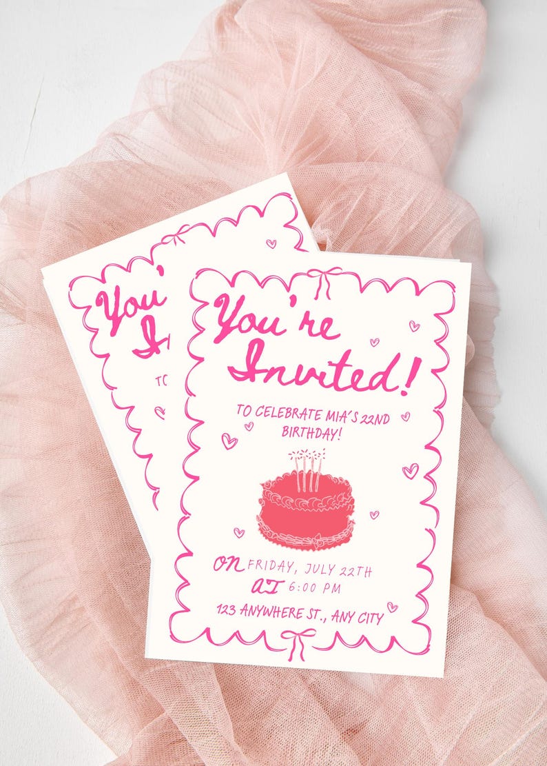 Editable Pink Birthday Invitation Template – Retro Party Invite ...